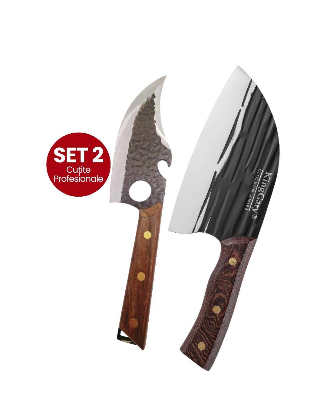 Pachet 2 Cuțite: Cuțit pentru Feliat 17 cm + Satâr cu Mâner de Lemn 16 ...